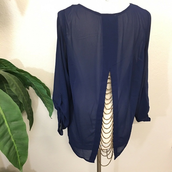 Zenobia | Tops | Zenobia 2x Royal Blue Semi Sheer Blouse Beaded Back ...